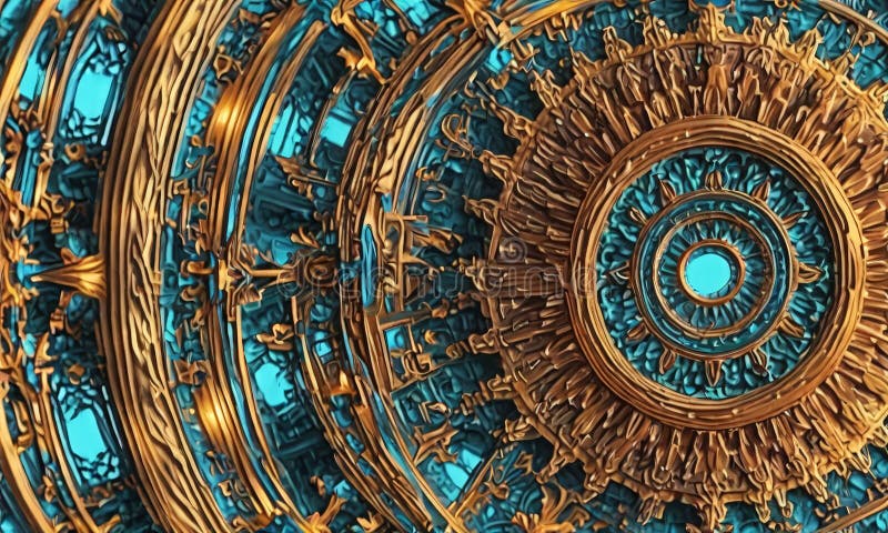 Close-up View Golden, Intricate Mandala-like Design with Blue and Gold ...