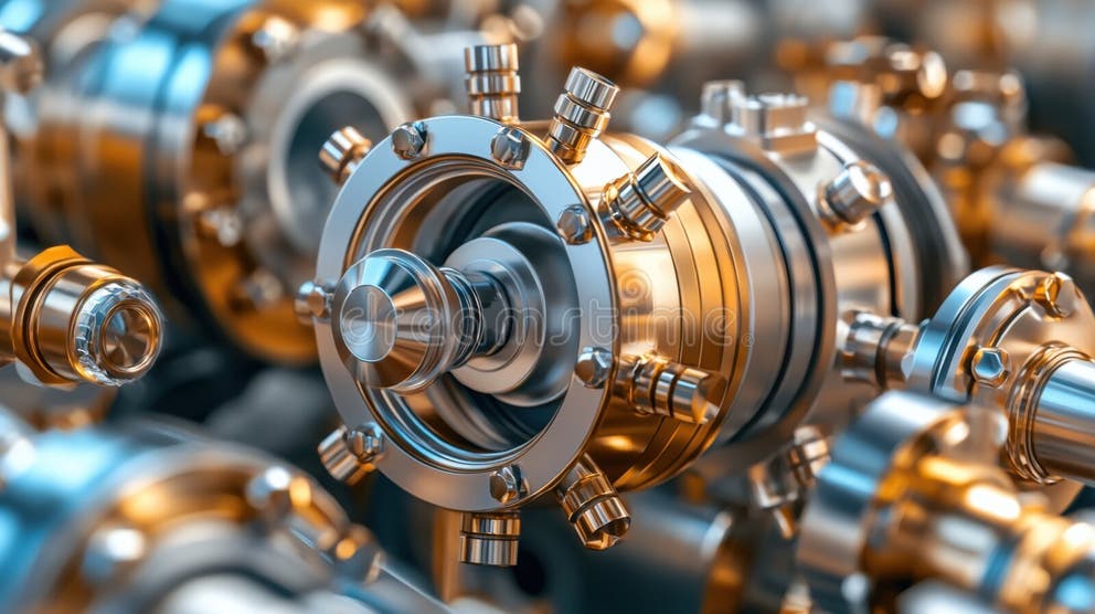 A Close-up View of a Complex Mechanical Device with Numerous Metallic ...