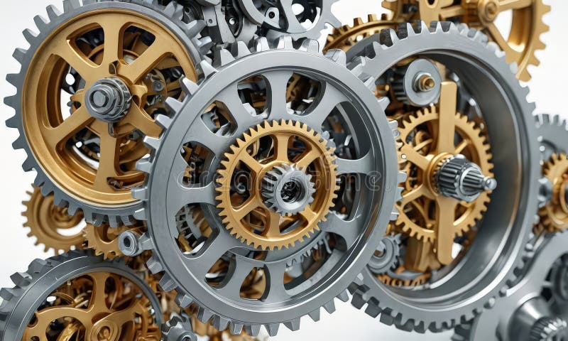 Close-up View Complex Mechanical System, Featuring Multitude Gears and ...