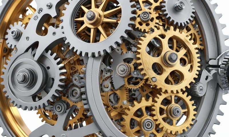 Close-up View Complex Mechanical System, Featuring Multitude Gears and ...
