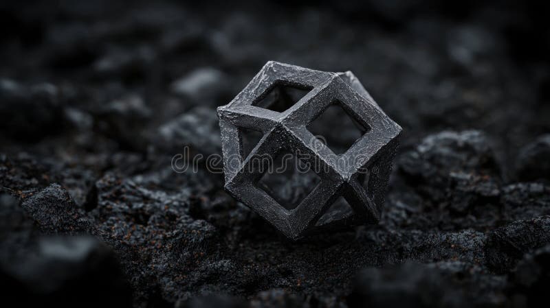 A 3D Rendering of a Metallic Cube with a Rough Texture and a Dark Gray ...