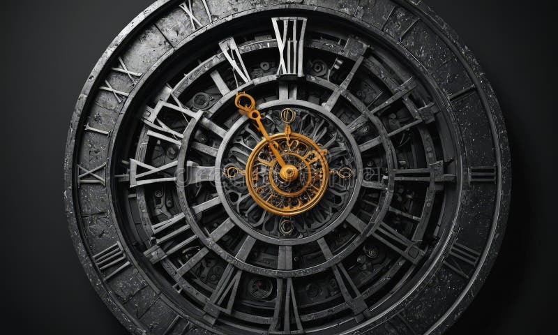 Close-up View Black Metal Clock Face with Roman Numerals and Hands, Set ...