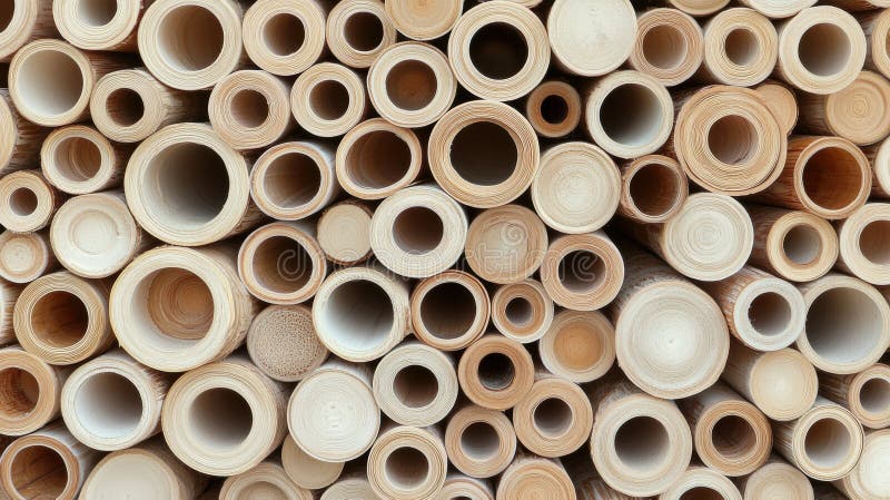 A Pile of Cylindrical Bamboo Tubes in Various Shades of Beige and Brown ...