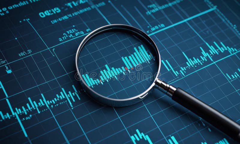 Magnifying Glass with Black Handle Rests on Blue-tinted Graph ...