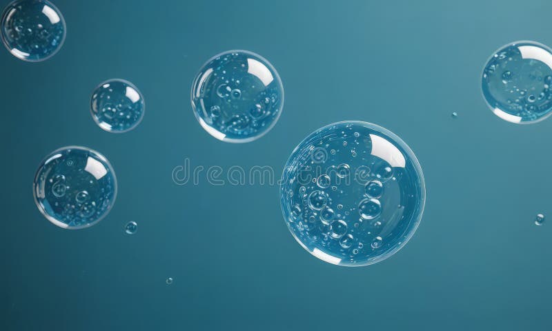 Close-up View Numerous Transparent Bubbles Floating in Blue-green ...