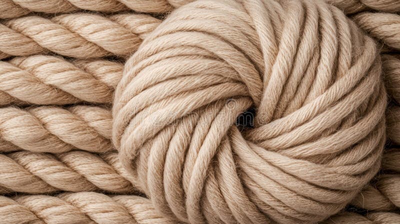 A Pile of Light Brown Rope with a Knotted Center. Stock Image - Image ...