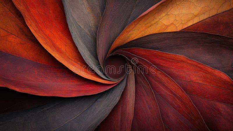 A Spiral of Leaves in Various Shades of Red, Orange, and Brown. Stock ...