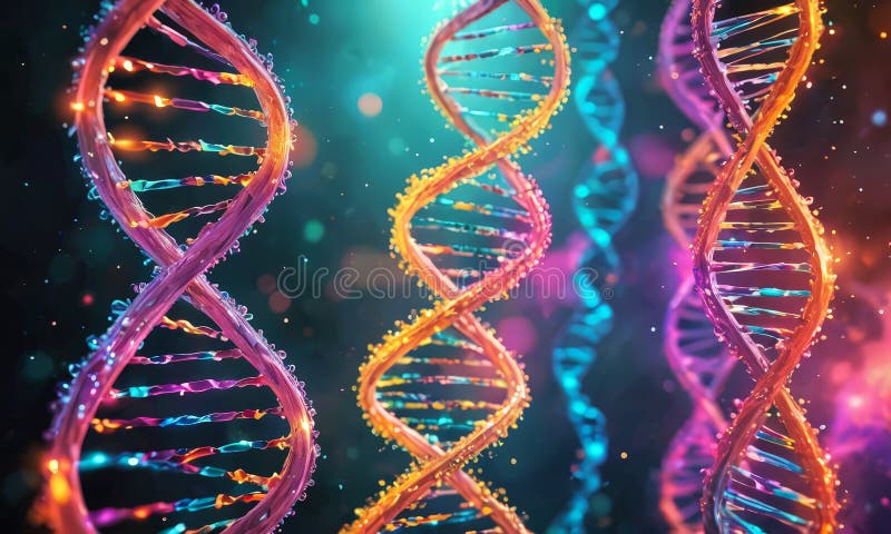 Three DNA Strands, Each with Unique Color and Pattern, are Arranged in ...