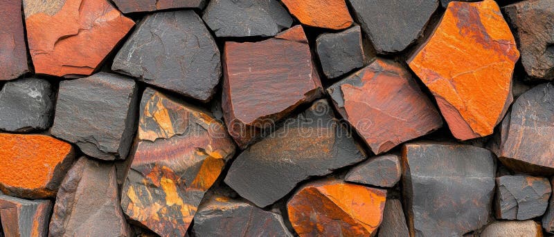 A Wall Made of Jagged Rocks in Various Shades of Gray, Orange, and ...