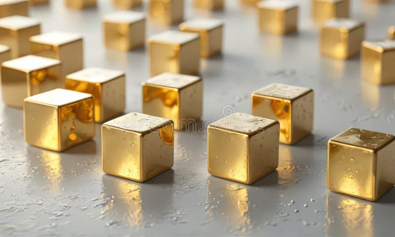 Golden Cubes Arranged in Grid-like Pattern on Gray Stock Photo - Image ...