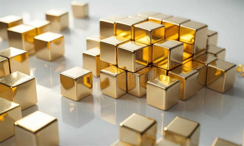 Golden Cubes Arranged in Pyramid Shape on White Stock Image - Image of ...