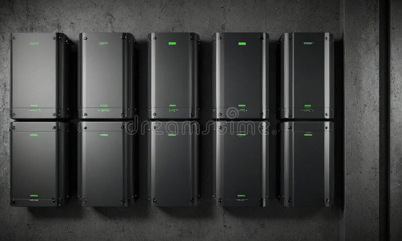 Row Identical Black Servers with Green LED Lights on Their Sides is ...