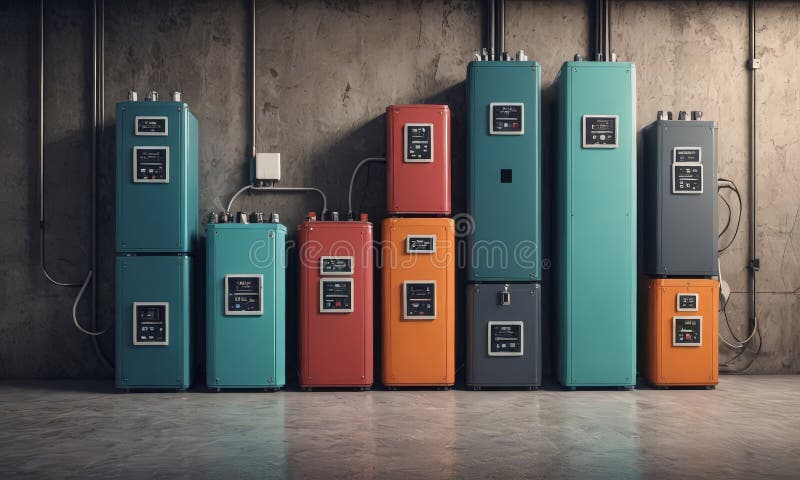 Row Colorful Electrical Equipment, Including Transformers and ...