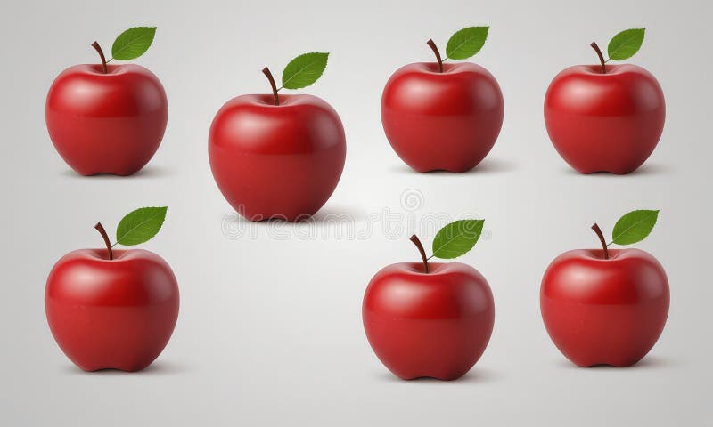 3x3 Grid Red Apples with Green Leaves, Arranged in Symmetrical Pattern ...