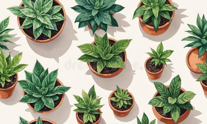 Grid 12 Potted Plants in Various Shades Green, Arranged in Symmetrical ...
