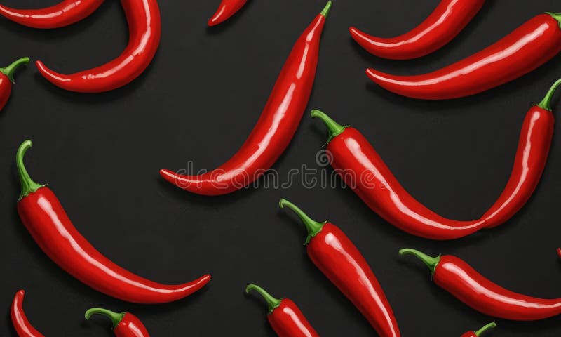 Collection Red Chili Peppers Arranged in Grid-like Pattern Against ...