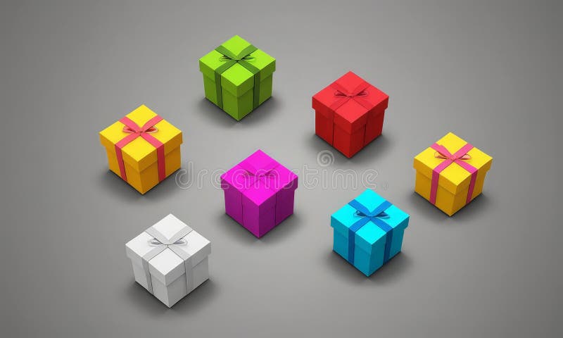 Six Gift Boxes in Various Colors and Shapes are Arranged in Circular ...