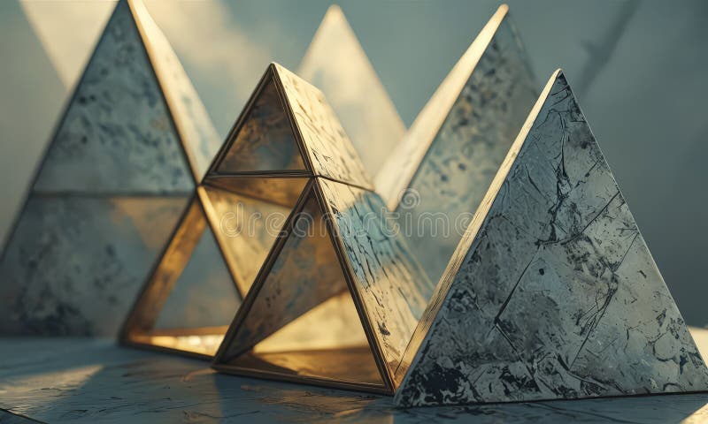 Collection Three Triangular Sculptures, Each with Unique Design, is ...