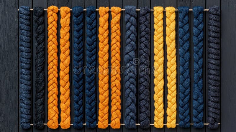 A Collection of Twelve Braided Ropes in Various Colors, Arranged in a ...