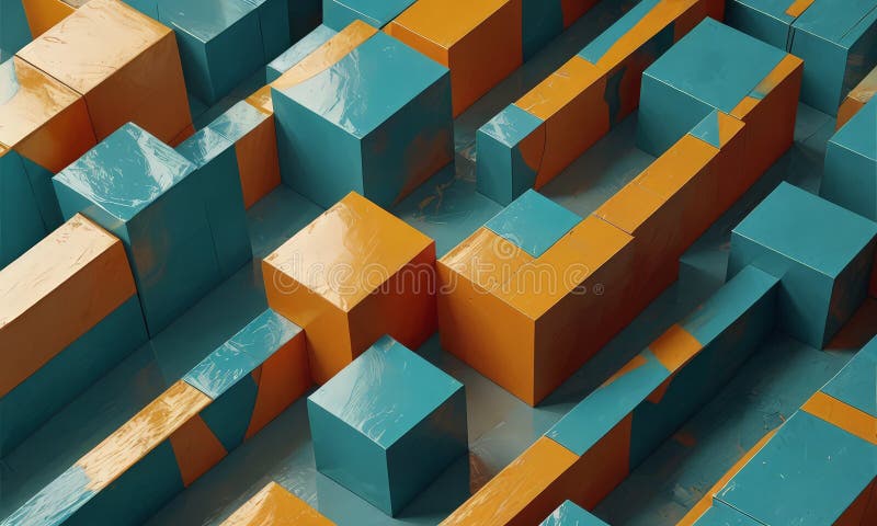 3D Complex Geometric Pattern Composed Overlapping Blue and Orange Cubes ...