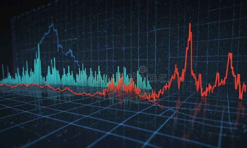 3D Stock Market Graph Displays Red and Blue Line, with Green Line ...