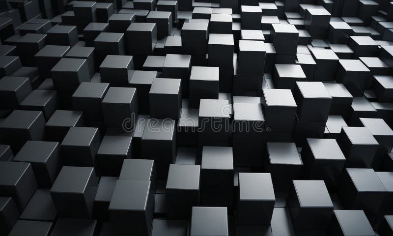 3D Complex Geometric Pattern Composed Numerous Black Cubes Arranged in ...