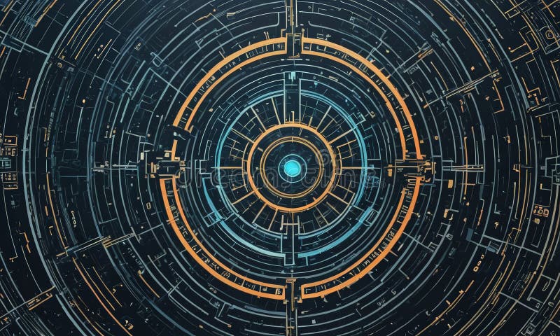 Complex Digital Features Circular Pattern Concentric Circles, with Blue ...