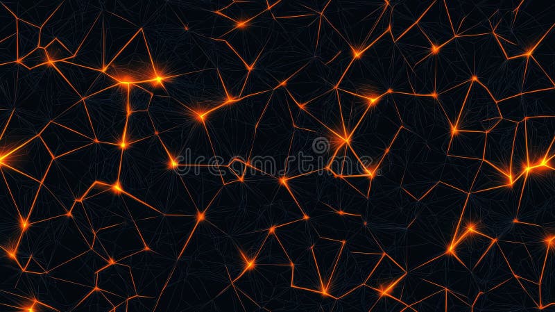 A Complex Network of Orange Lines and Dots Against a Black Background ...