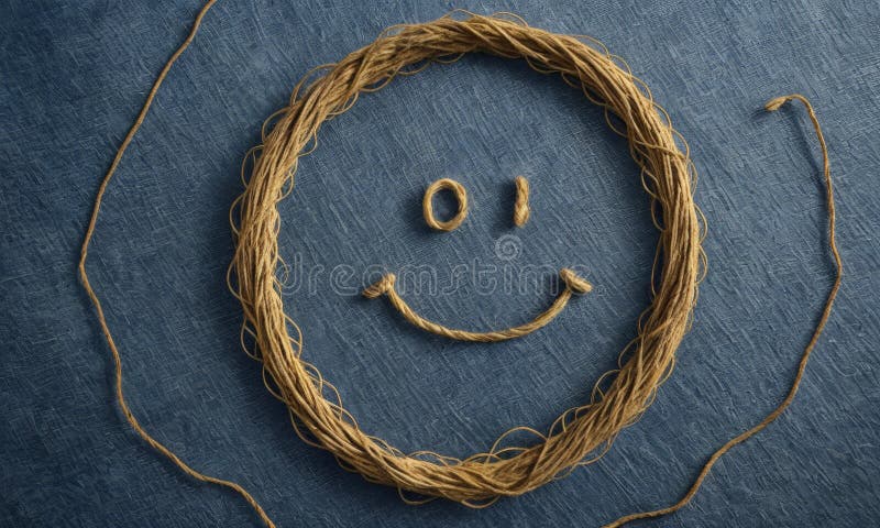 Wreath Yellow Strings Forms Smiley Face on Blue Background, with the ...