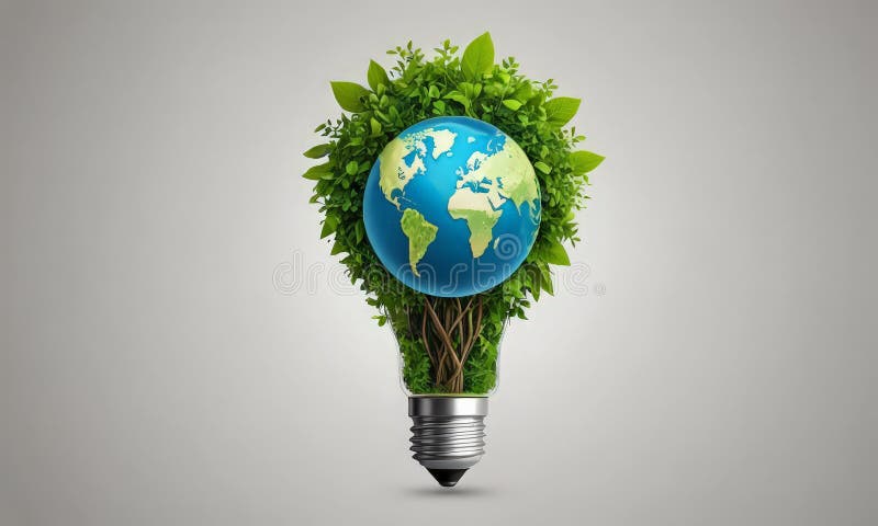 Lightbulb with Globe Earth and Green Leaves is Depicted, Symbolizing ...