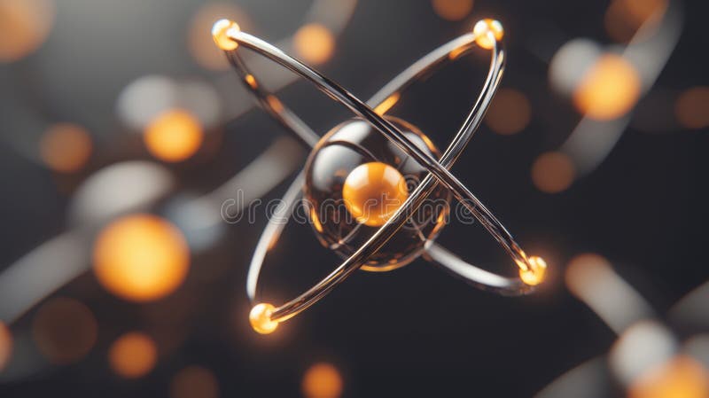 A 3D Rendering of an Atom with a Central Sphere and Orbiting Electrons ...