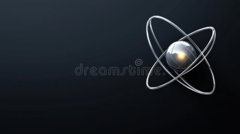 A 3D Rendering of an Atom with a Metallic Ring and a Glowing Sphere ...