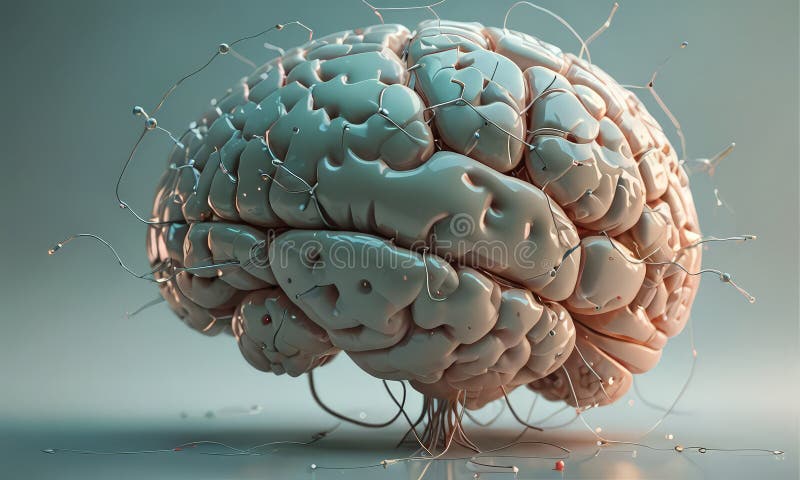 3D Brain, Rendered in White and Pink, is Depicted with Light Blue ...