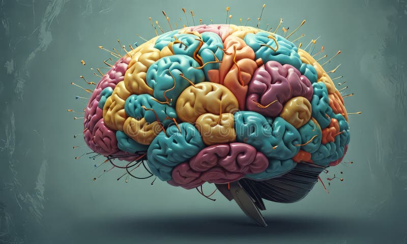 3D Colorful Brain with Yellow, Blue, Pink, and Orange Regions ...
