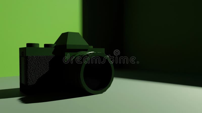 A Green Camera with a Black Lens and Flash is Shown in a 3D Rendering ...