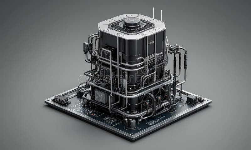 3D Complex Industrial Machine, Featuring Cylindrical Body, Square Base ...
