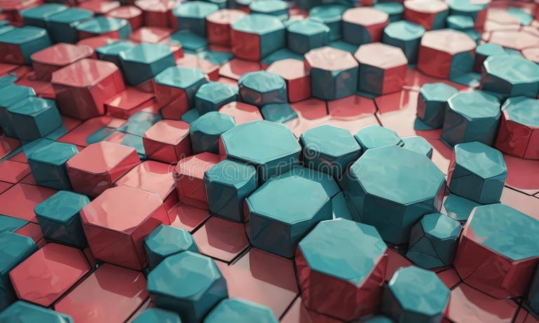 3D Hexagonal Pattern in Shades Red and Blue, with Some Overlapping and ...
