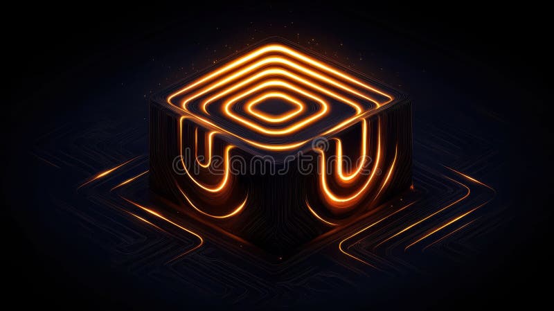 A Cube-shaped Object with a Glowing Orange Pattern on Its Surface ...