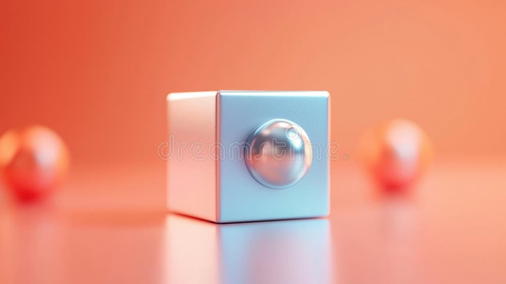 A 3D Rendering of a Silver Cube with a Metallic Knob on Top. Stock ...
