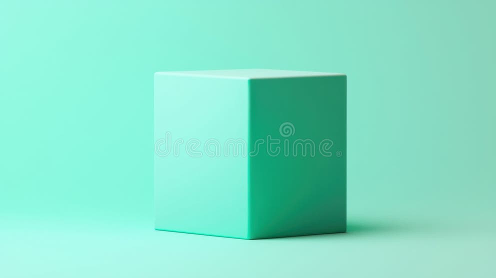 A 3D Rendering of a Light Blue Cube Against a Light Green Background ...