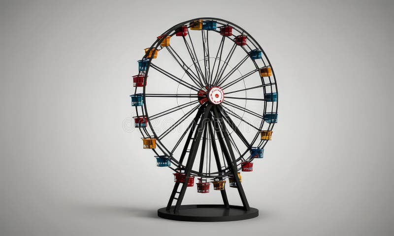 3D Ferris Wheel with Black Metal Frame and Colorful Gondolas, Set ...