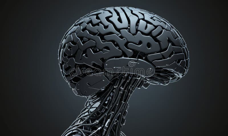 3D Human Brain, Rendered in Black and Gray, is Depicted in Close-up ...