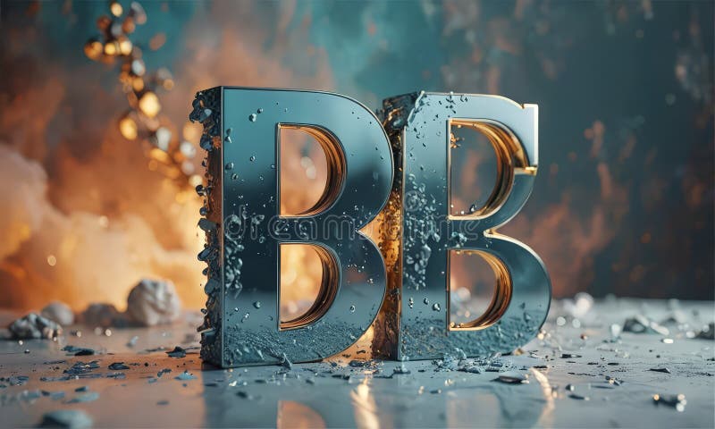 3D the Letters "BB" in Metallic Silver Color, with Background Orange ...