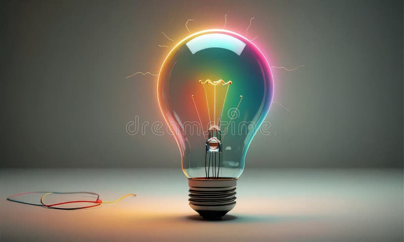 3D Light Bulb with Rainbow-colored Glow, Accompanied by Red Wire on ...