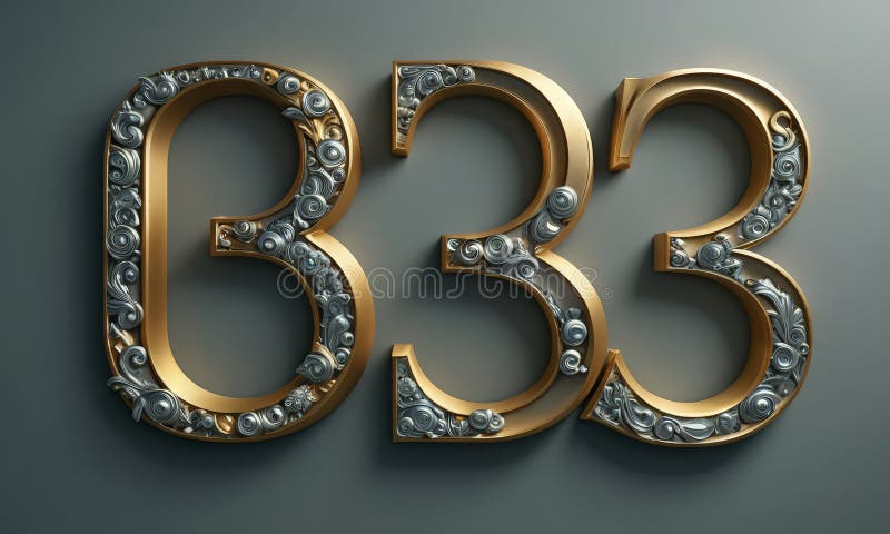 3D the Number "333" in Gold and Silver, with Small Diamonds Scattered ...