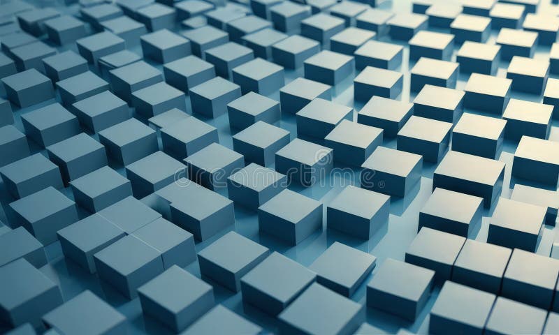 3D Grid Gray Cubes, Varying in Size and Orientation, Creates Sense ...