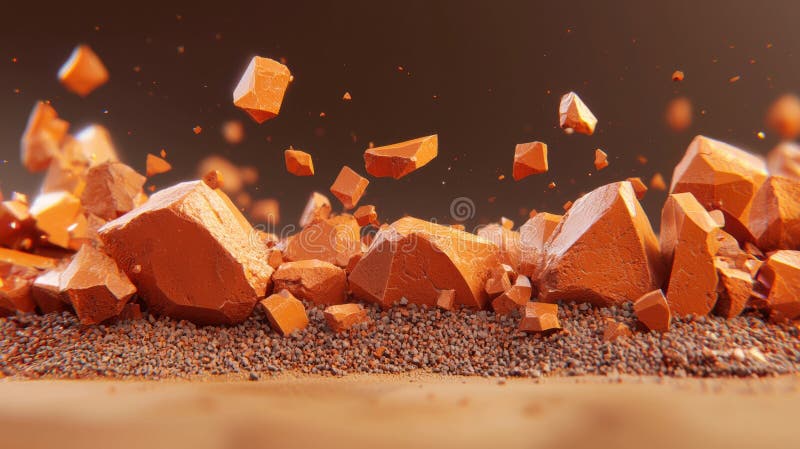 A 3D Rendering of a Pile of Orange Rocks with Some Flying Away. Stock ...