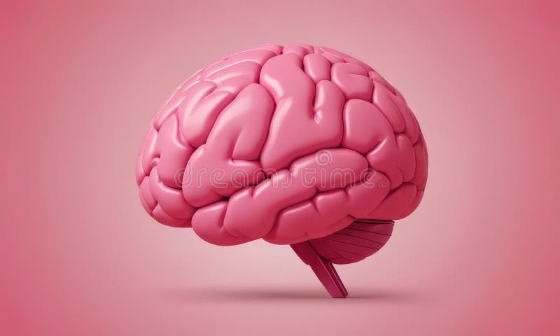 3D Pink Brain with Curved Shape and Intricate Patterns, Set Against ...