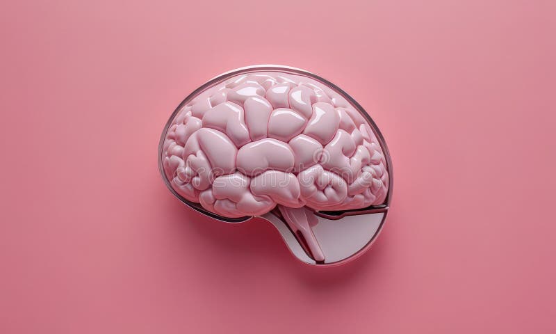 3D Pink Brain with White Outline, Set Against Solid Pink Background ...