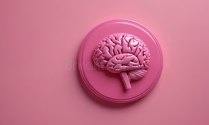 3D Pink Brain on Round Plaque Against Pink Background. Stock ...